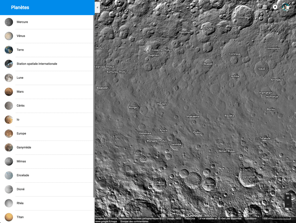 Google Maps : explorez l'espace et des dizaines de planètes